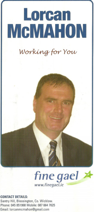 Lorcan McMahon -Fine Gael- 2009 LE Blessington | Irish Election Literature