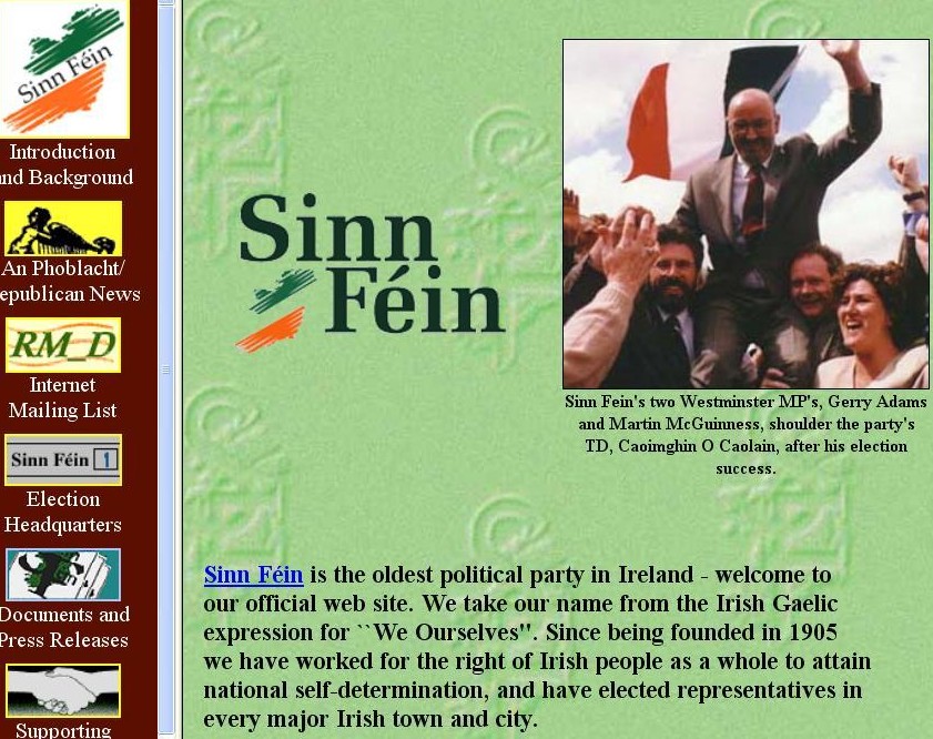 The Sinn Féin Website from 1999 | Irish Election Literature