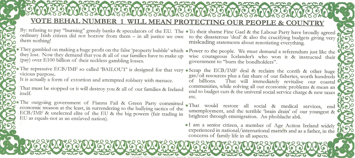Leaflet from Richard Behal -Independent -Kerry South -2011 General ...
