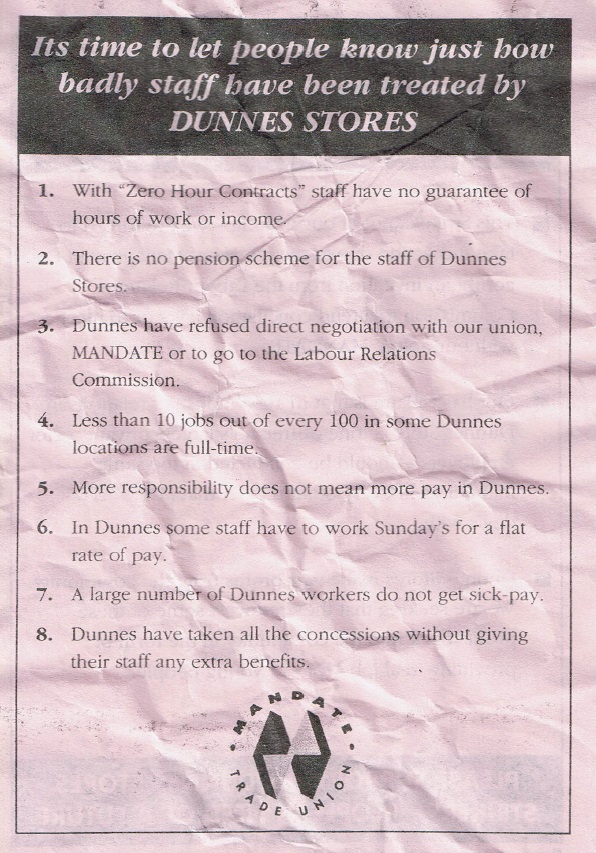 From 1995 “Dunnes Stores National Strike” leaflet from Mandate | Irish ...