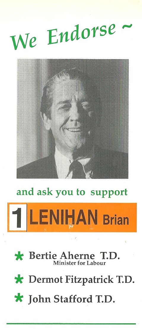 1990 Presidential Election Leaflet endorsing Brian Lenihan from Bertie ...
