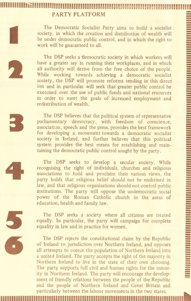 The Democratic Socialist Party -What It Stands For -Leaflet circa 1981 ...