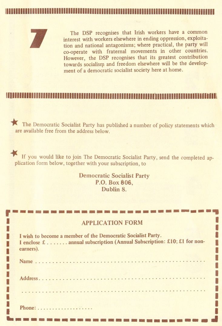 The Democratic Socialist Party -What It Stands For -Leaflet circa 1981 ...