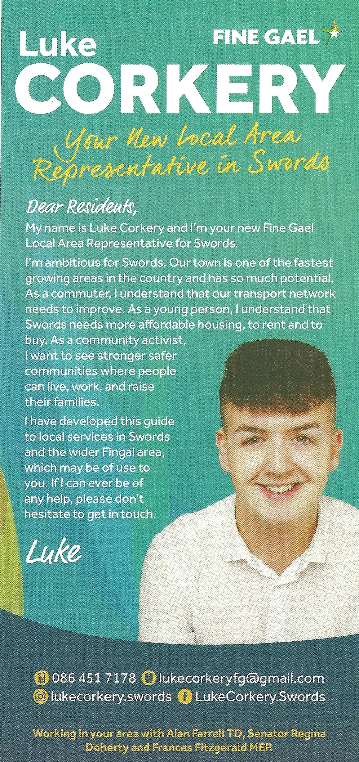 Leaflet from Luke Corkery – Fine Gael – Swords | Irish Election Literature