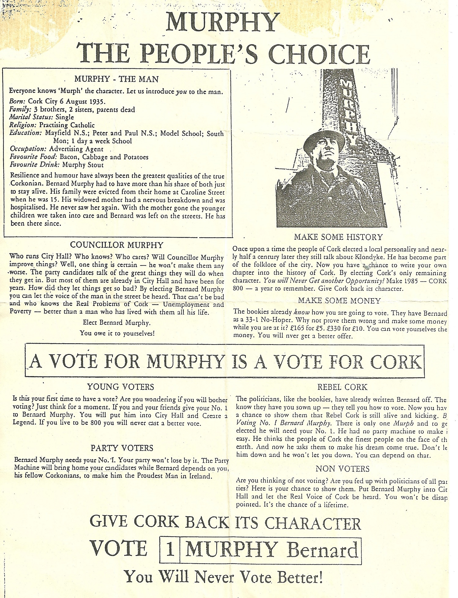 Leaflet from Bernie Murphy -Independent – 1985 Local Elections – Cork ...