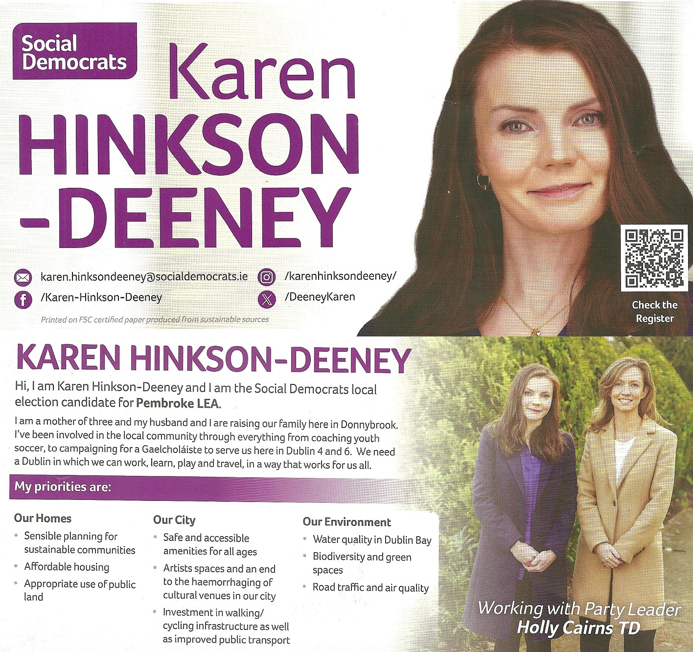 Leaflet from Karen Hinkson-Deeney – Social Democrats – Pembroke – 2024 ...