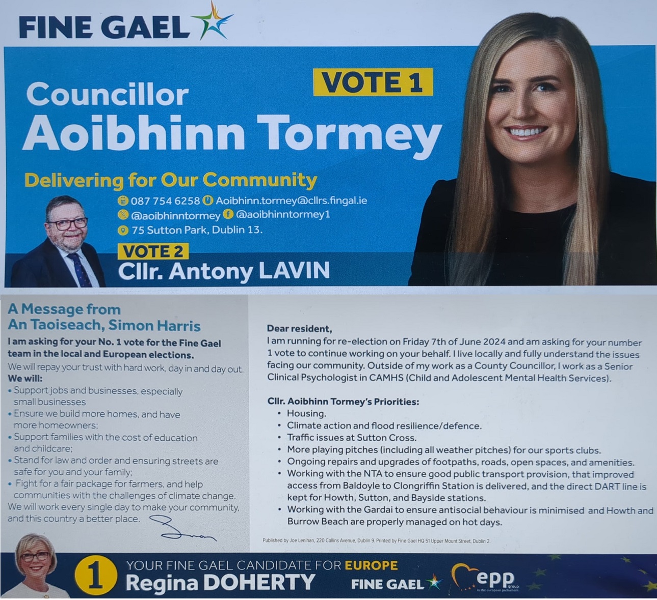 Leaflet from Aoibhinn Tormey – Fine Gael – Howth Malahide – 2024 Local ...