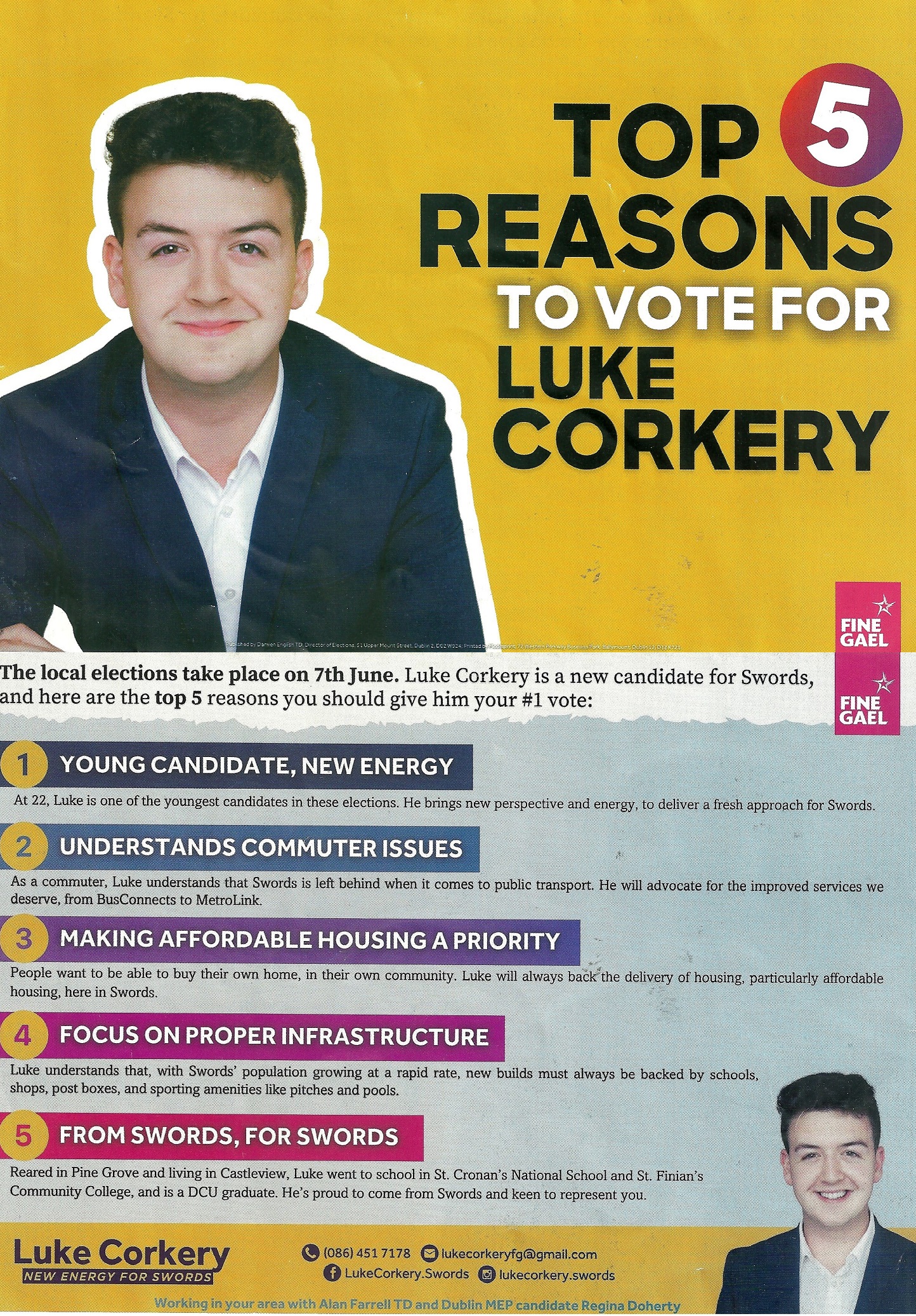 Leaflet from Luke Corkery – Fine Gael – Swords – 2024 Local Elections ...