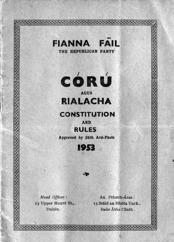 The 1953 Fianna Fáil Córú agus Rialacha | Irish Election Literature