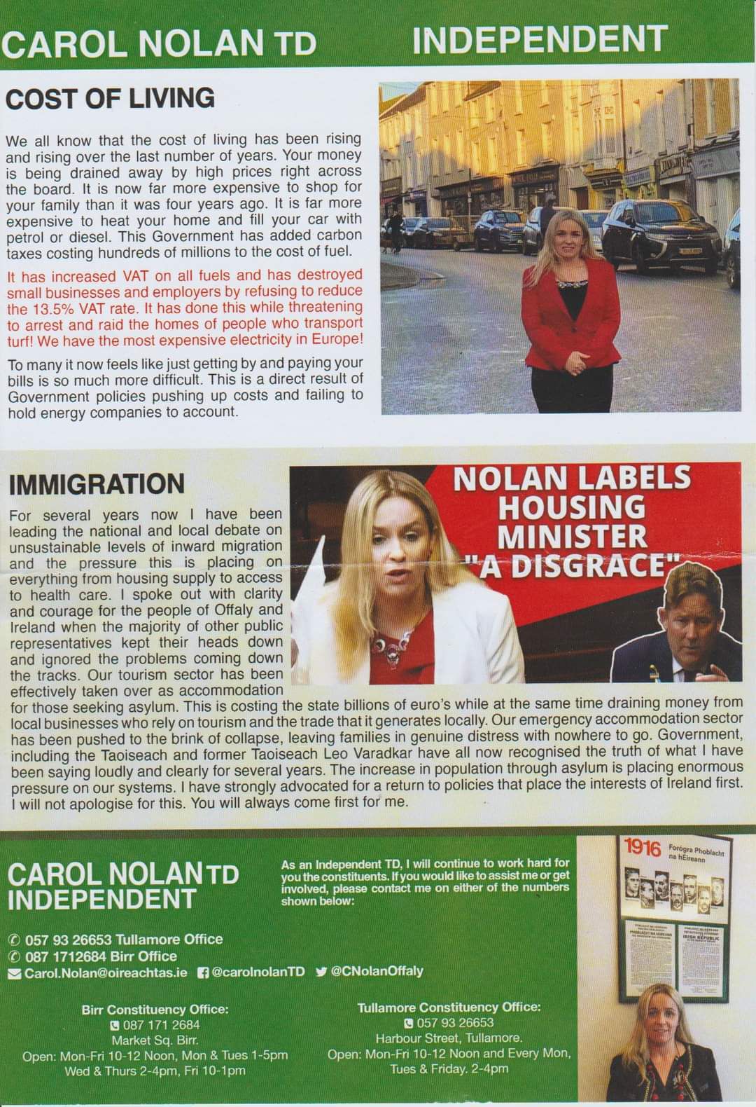 Leaflet from Carol Nolan – Independent – Offaly – 2024 General Election ...