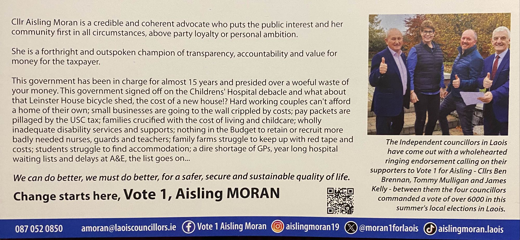 Leaflet from Aisling Moran – Independent- Laois – 2024 General Election ...