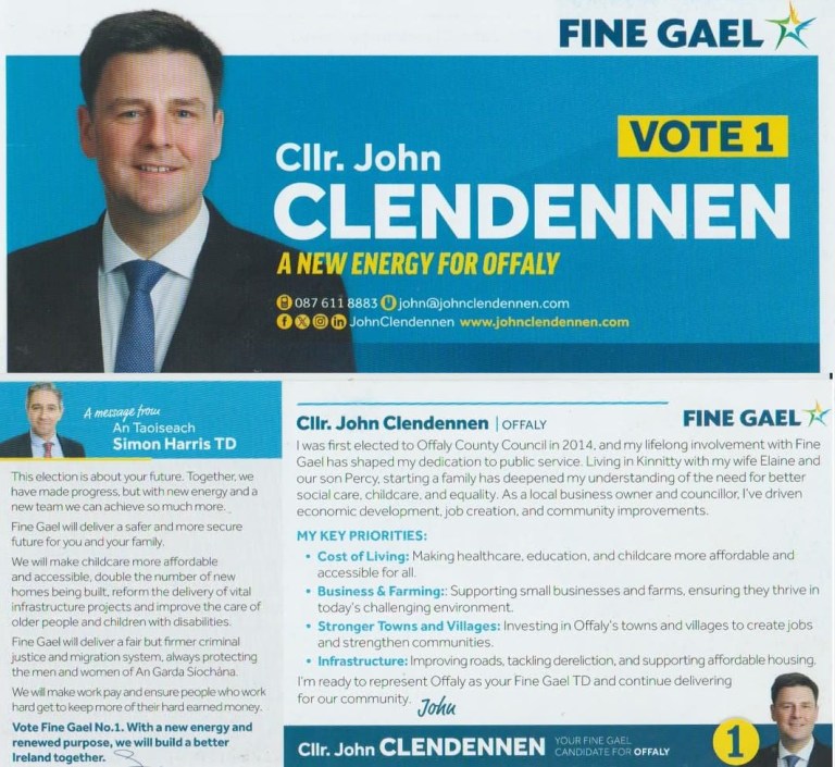 Leaflet from John Clendennen – Fine Gael – Offaly – 2024 General ...