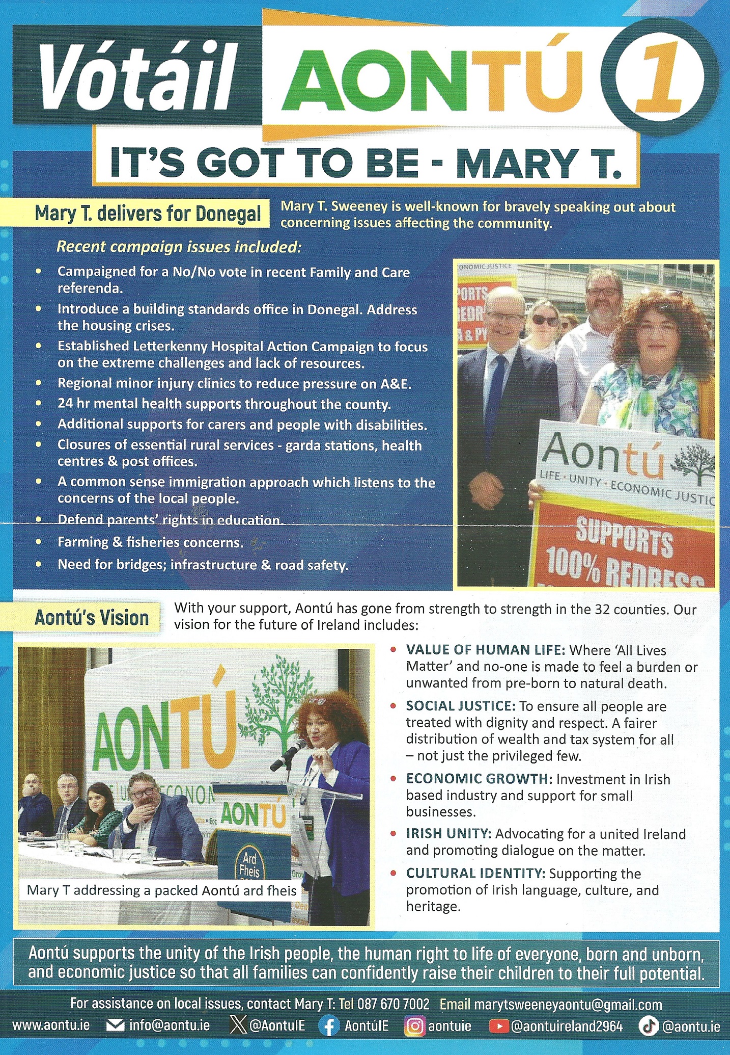 Leaflet from Mary T. Sweeney – Aontú – Donegal – 2024 General Election ...